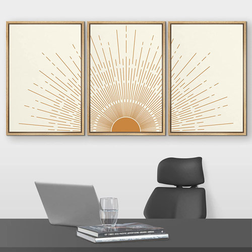 IDEA4WALL Bright Mid-Century Modern Orange Minimal Sun ShineArt Boho Decor Framed Canvas 3 ...